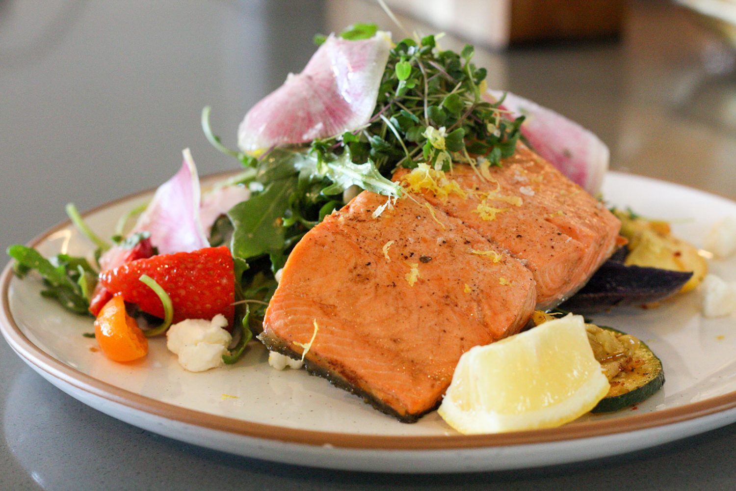 Seared Sockeye Salmon with Rosemary Fingerlings, Summer Squash ...