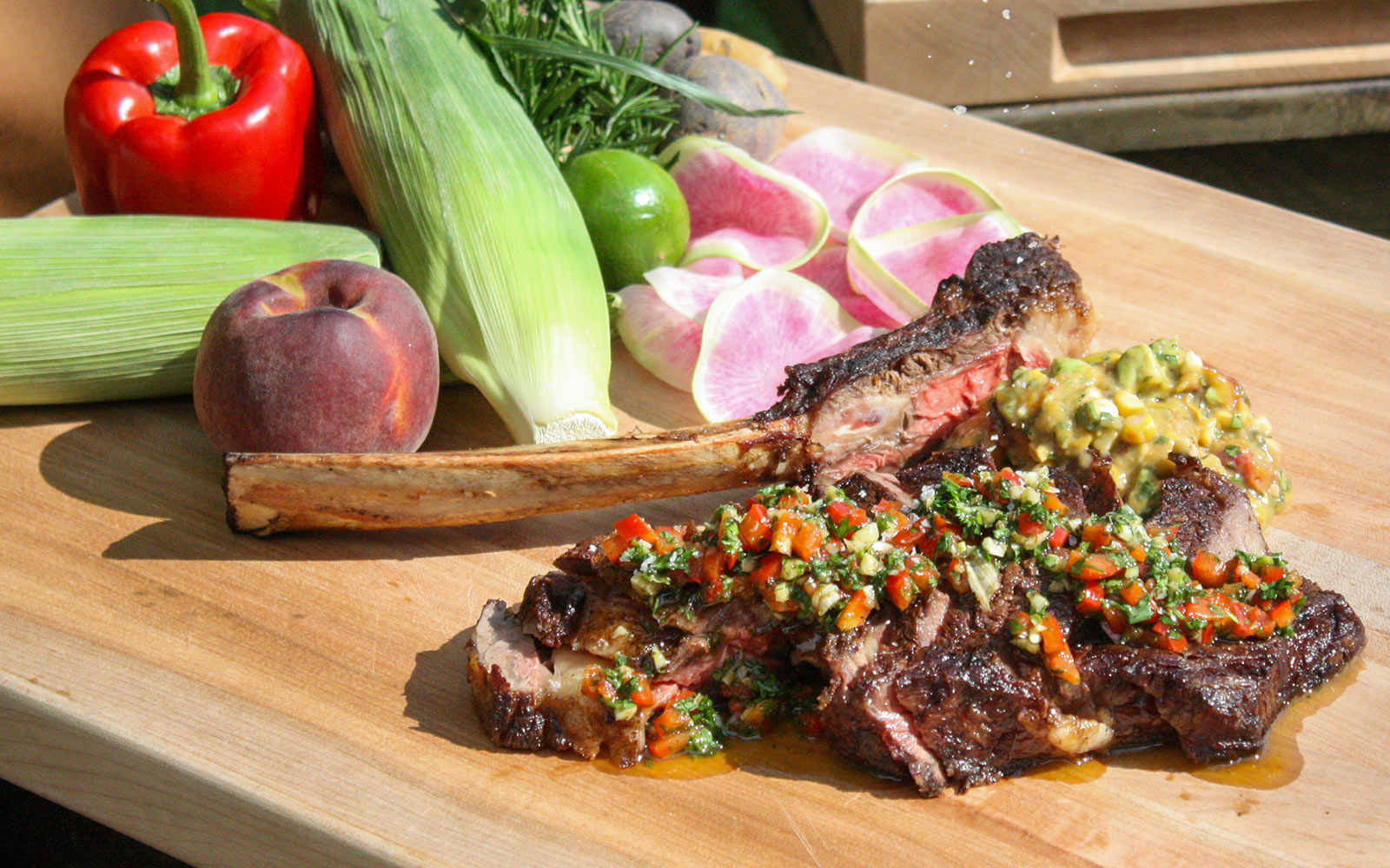 Tomahawk Steak with Grilled Corn & Peach Salsa | Chef Matthew's Corner ...
