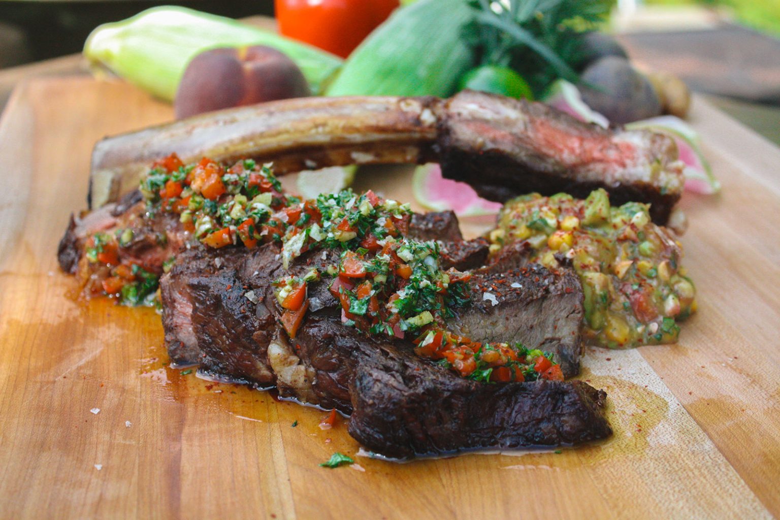 Tomahawk Steak with Grilled Corn & Peach Salsa | Chef Matthew's Corner ...